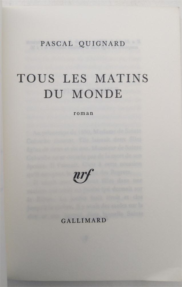 QUIGNARD. Tous Les Matins du monde - Vie de Sainte-Colombe -1991 EO, ex ...